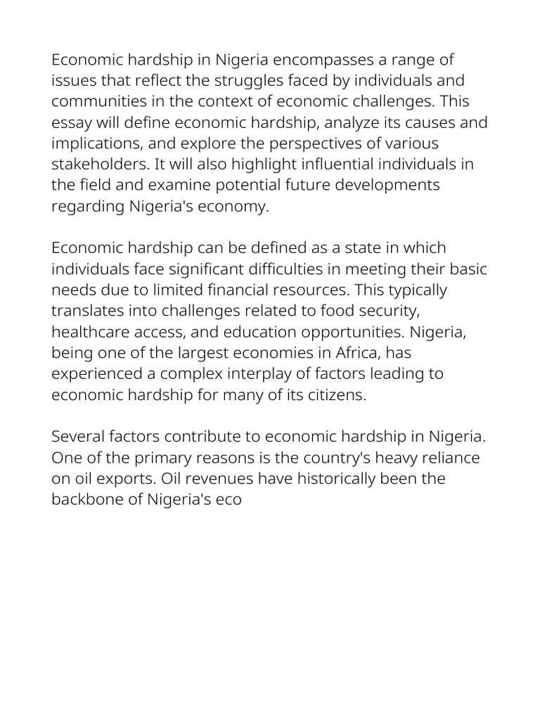 What Is A Basic Definition of Economic Hardship Relating To Nigeria ...