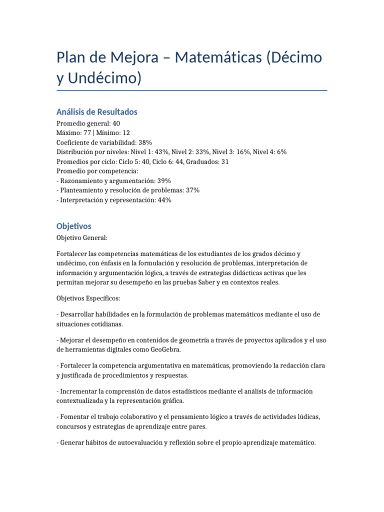 Plan Mejora Matematicas Pdf Matemáticas Geometría