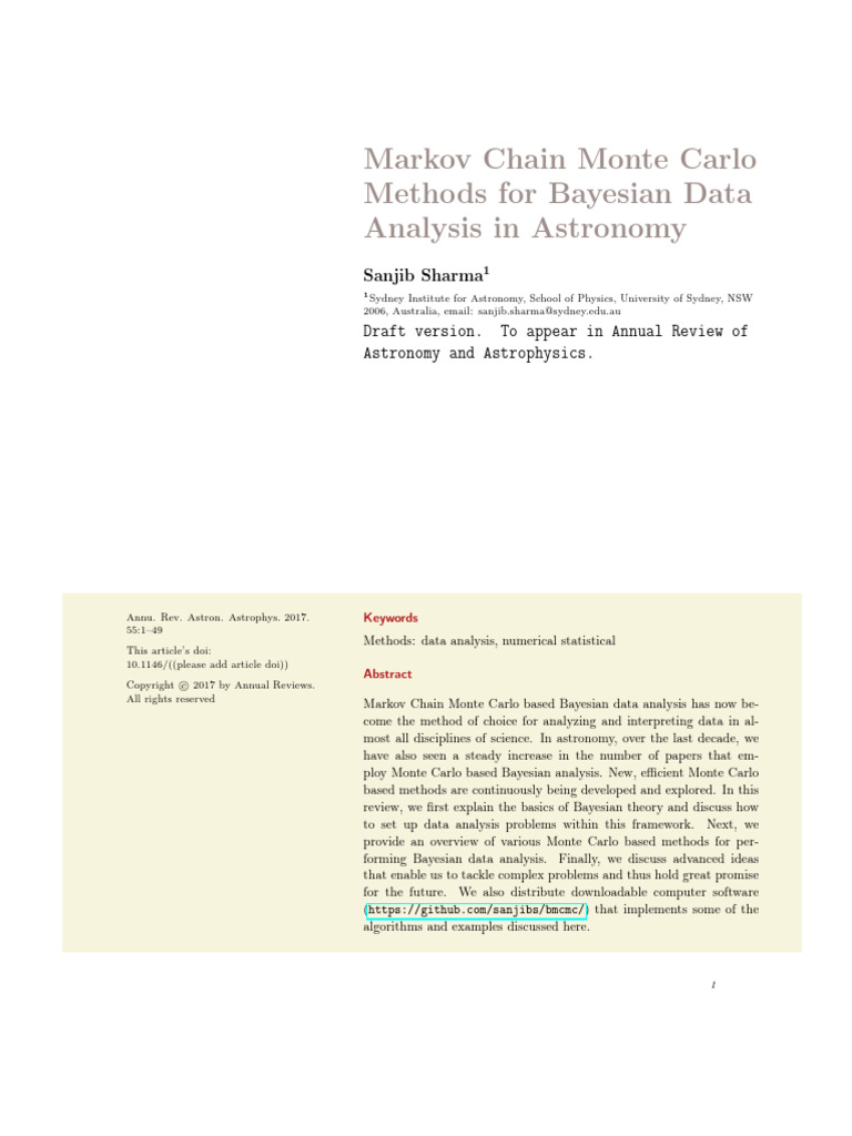 Markov Chain Monte Carlo Methods For Bayesian Data Analysis in Astronomy | PDF | Statistical ...