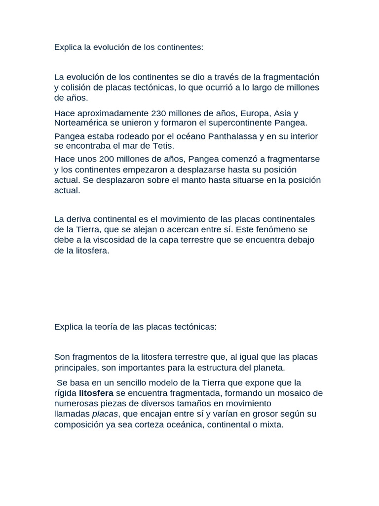 Explica la evolución de los continentes | PDF | Clima | Placas tectónicas