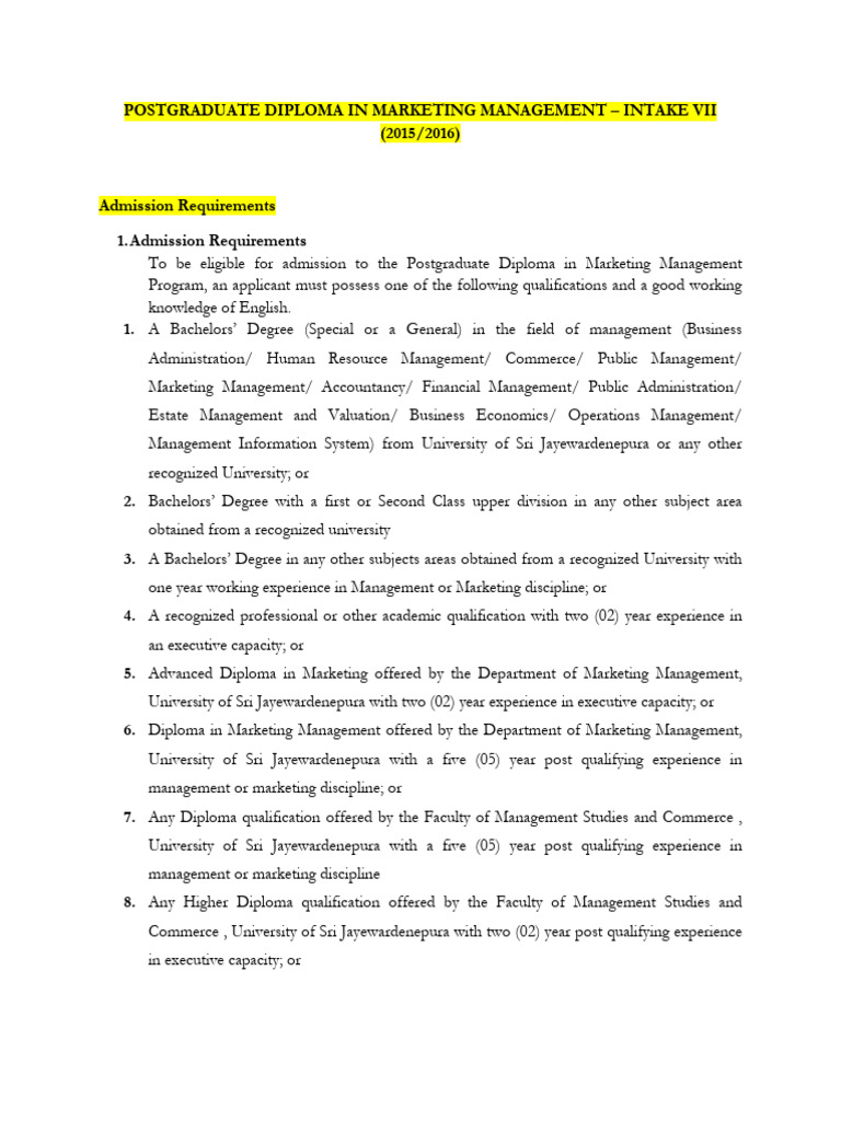 Pgdip in Marketing Details. | PDF | Academic Degree | Diploma