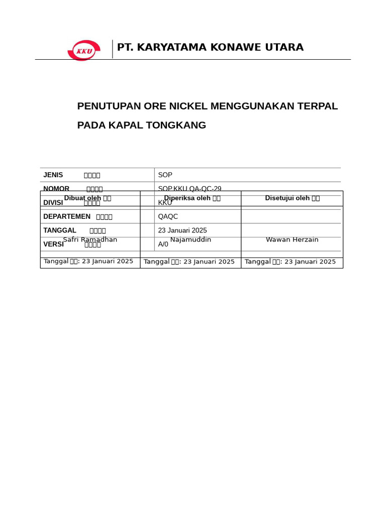SOP.kku.QA-QC-29 Penutupan Terpal Pada Tongkang | PDF