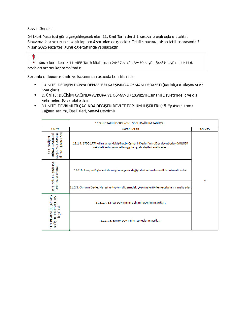 11.sinif Tarih Dersi 1.sinav Konu Kapsami-3 | PDF