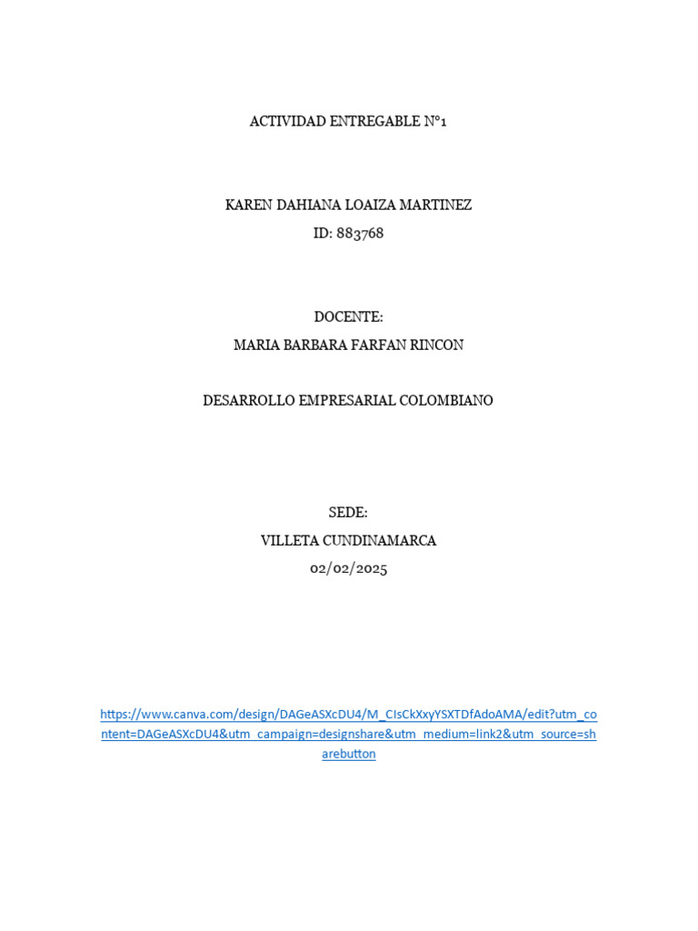 Actividad Entregable n1 Desarrollo Empresarial Colombiano | PDF