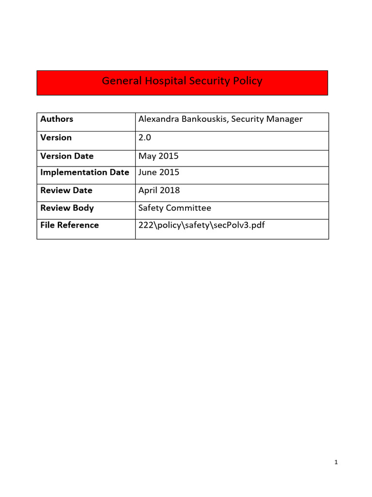 General Hospital Security Policy Overview | PDF | Pharmacy | Identity ...