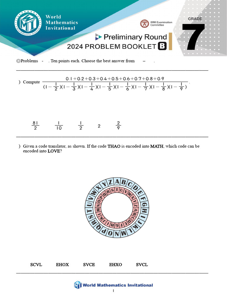WMI 2024 Prelim Grade 07 Paper B Question | PDF | Mathematics