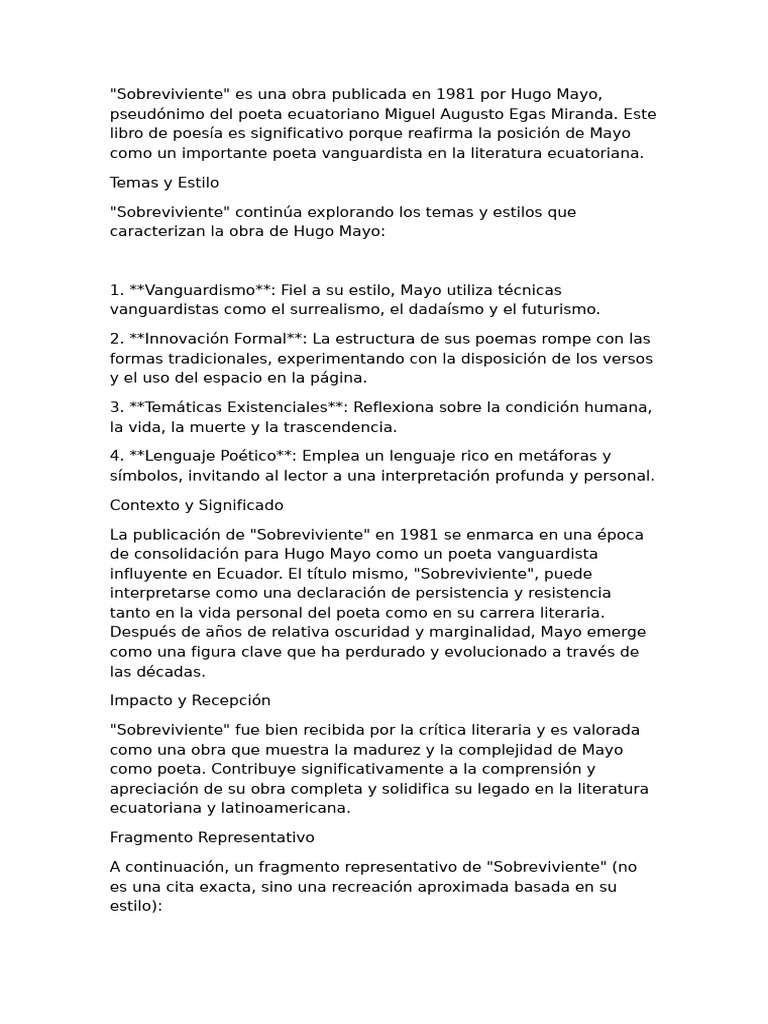 Hugo Mayo y su obra "Sobreviviente" | PDF | Poesía | Vanguardia