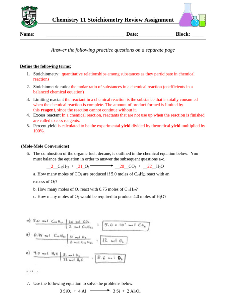 stoichiometry_review_worksheet_key | PDF | Stoichiometry | Chemistry