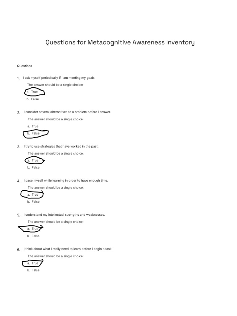 Metacognitive Awareness Questions | PDF | Cognitive Psychology | Cognition