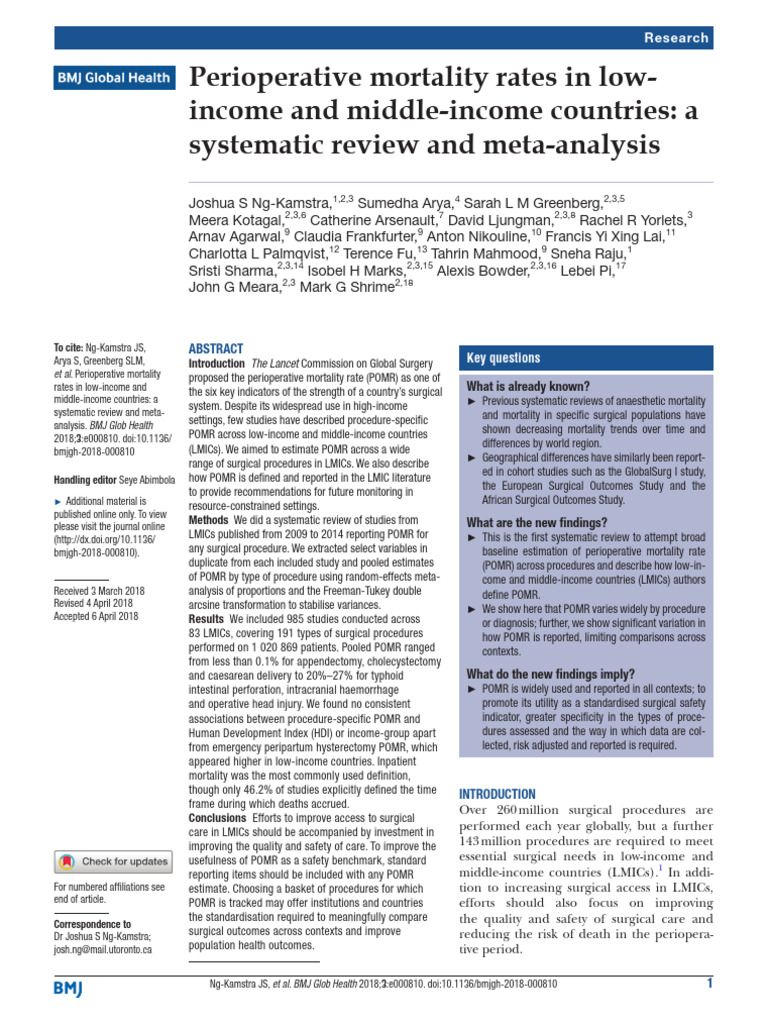 Perioperative Mortality Rate Meta-Analysis | PDF | Meta Analysis ...