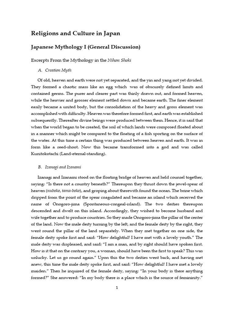Nihon Shoki: Creation Myths Explained | PDF | Religious Belief And ...
