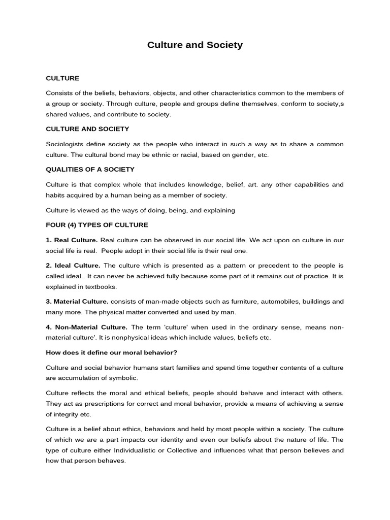 Real vs Ideal Culture Explained | PDF | Morality | Society
