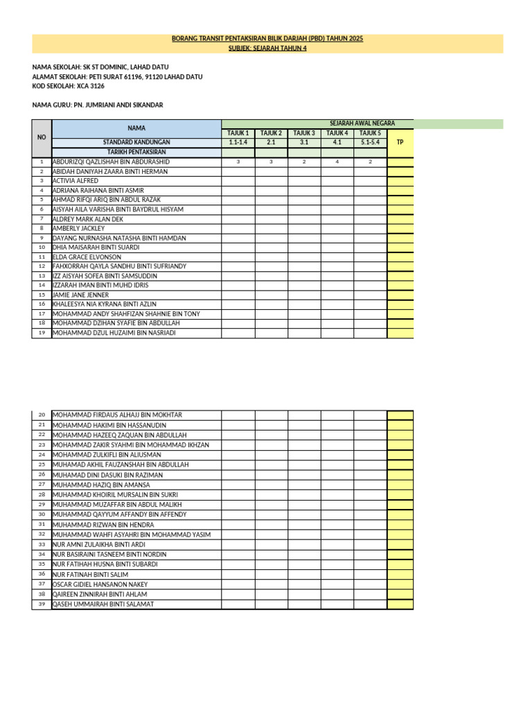 REKOD TRANSIT PBD SEJ THN 4 (Version 2) | PDF