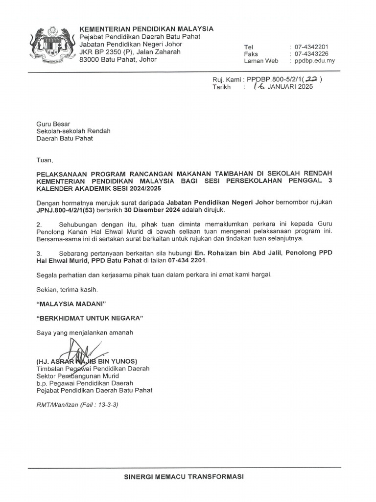 Pelaksanaan Program Rancangan Makanan Tambahan Di Sekolah Rendah | PDF