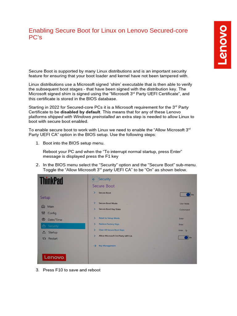 Enable Secure Boot For Linux Secured-Core PCs | PDF