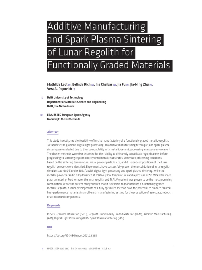 Additive Manufacturing and Spark Plasma Sintering of Lunar Regolith For ...