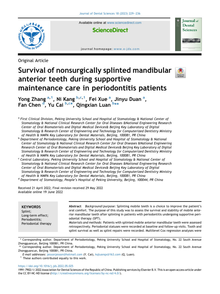 Survival of Nonsurgically Splinted Mandibular | PDF | Periodontology ...