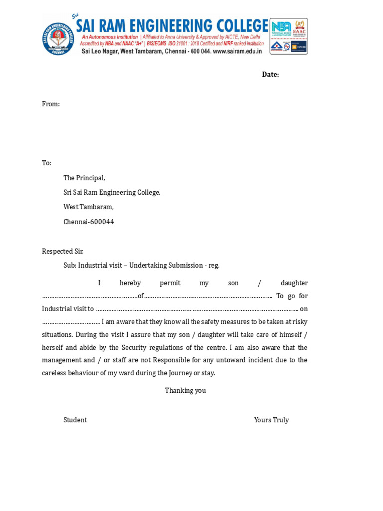 Industrial visit – Undertaking form with new logo | PDF