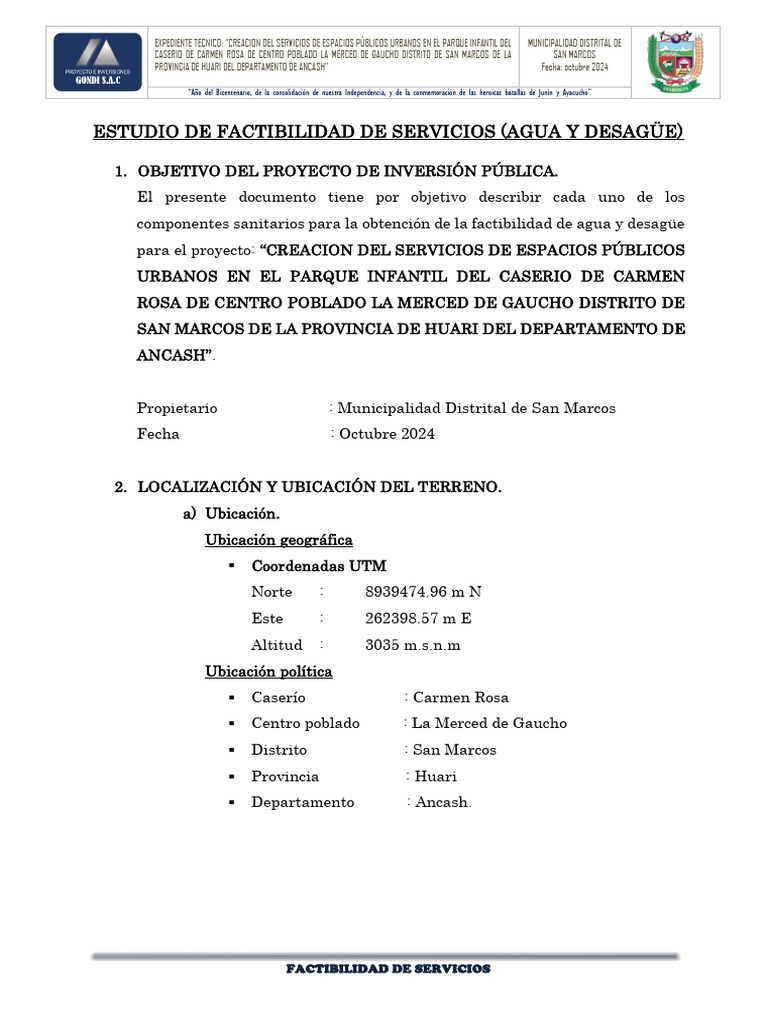 Estudio de Factibilidad de Servicios (Agua y Desagüe) - Carmen Rosa | PDF | Alcantarillado | Agua