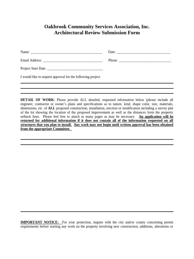 Oakbrook Architectural Review Form | PDF | Private Law | Common Law