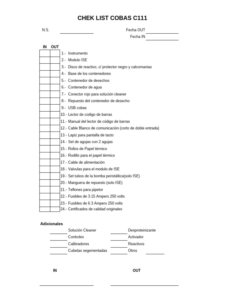 Chek List Cobas c111 | PDF