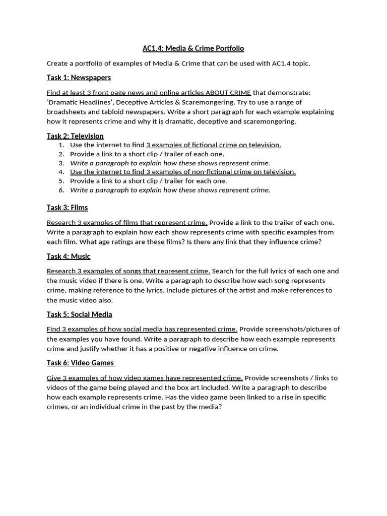 Media Representations of Crime Portfolio | PDF