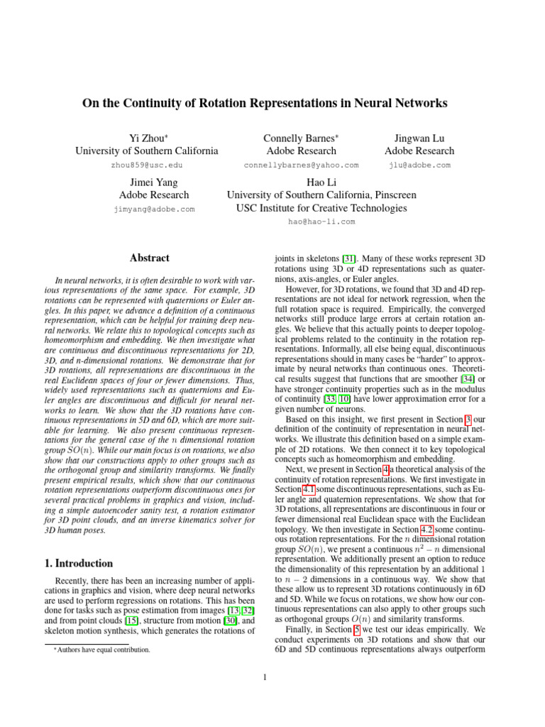 On The Continuity of Rotation Representations | PDF | Continuous Function | Topology