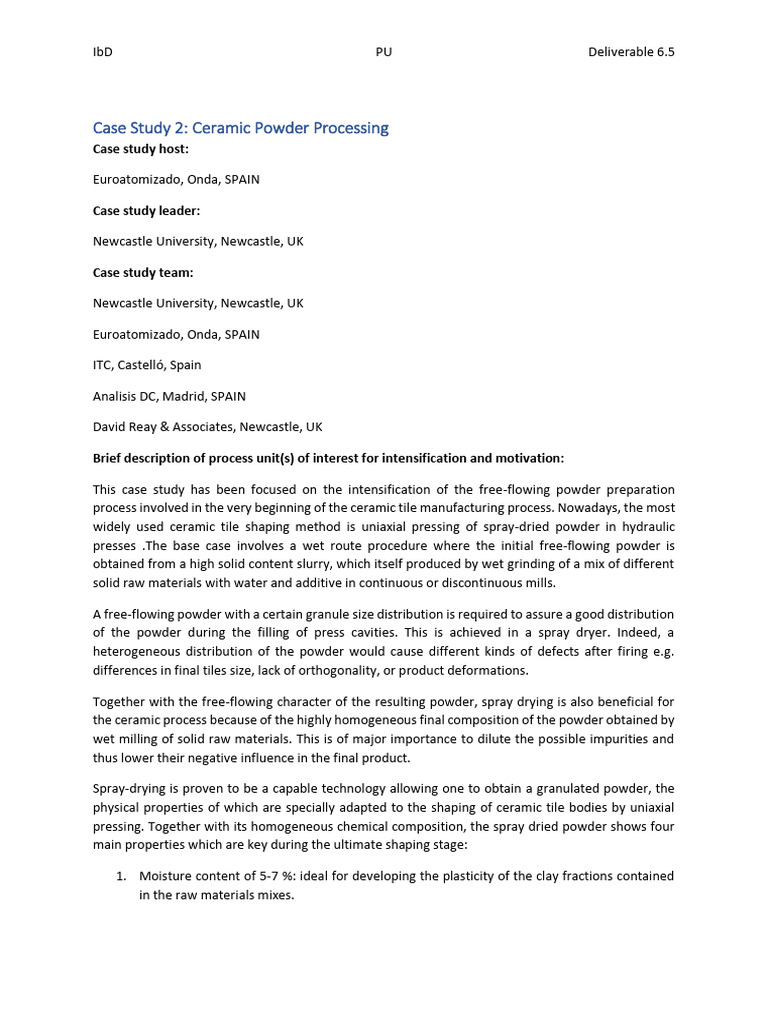 Ibd Case Study 2 Ceramic Powder | PDF | Materials | Physical Sciences