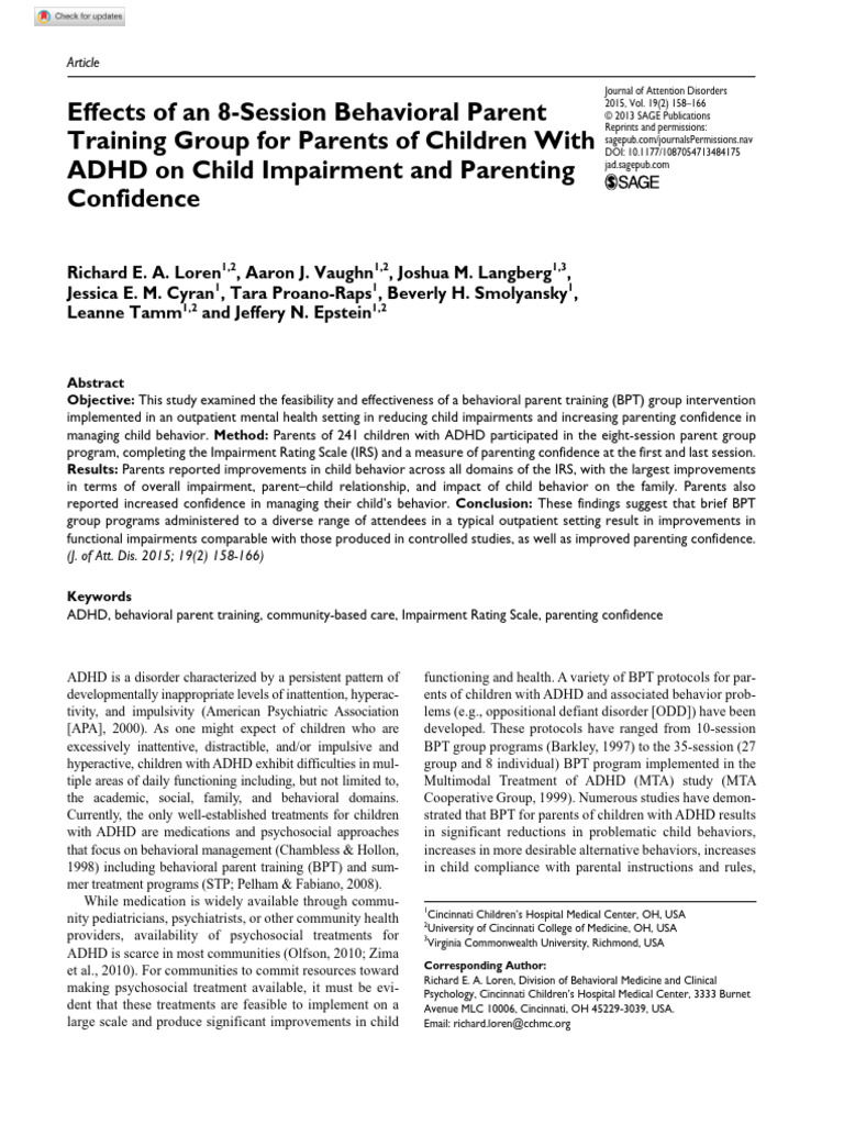Loren Et Al 2013 Effects of An 8 Session Behavioral Parent Training ...