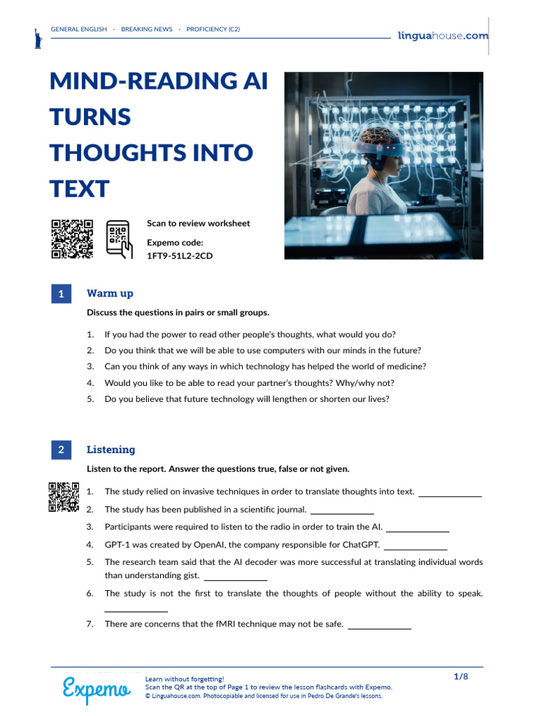 Mind Reading Ai Turns Thoughts Into Text American English Student C2 ...