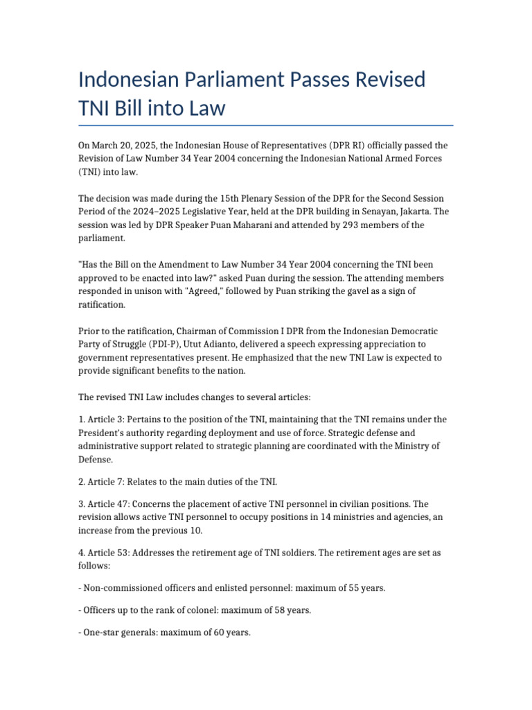 TNI Bill Ratification | PDF | Government