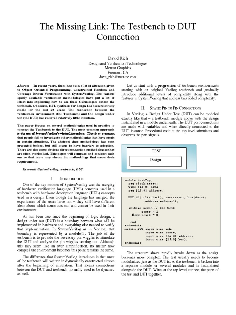 Missing Link: Testbench To DUT Connection by David Rich | PDF ...