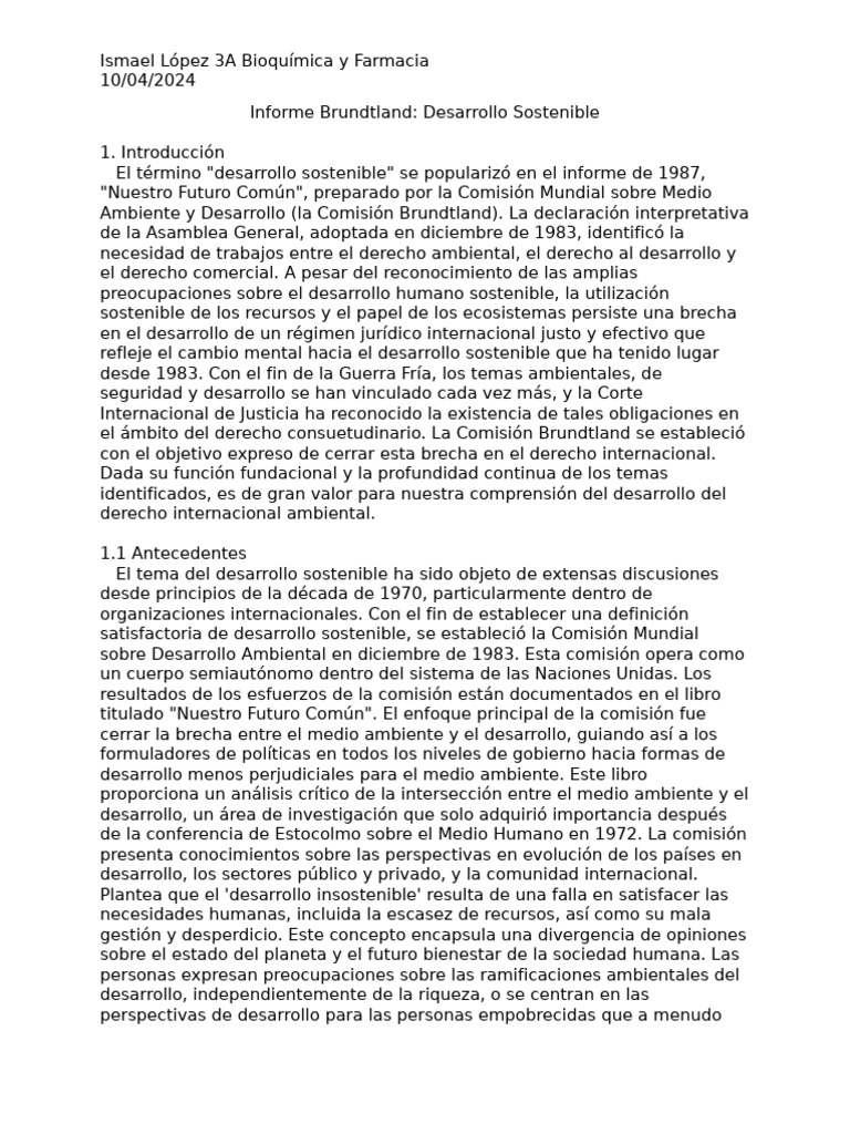 Informe Brundtland: Desarrollo Sostenible | PDF | Sustentabilidad ...