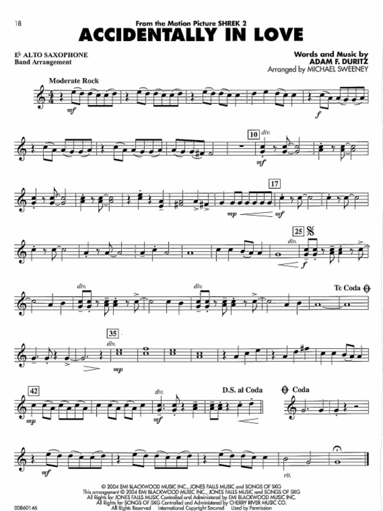 Accidentally in Love - Alto Sax (Band Arrangement) | PDF