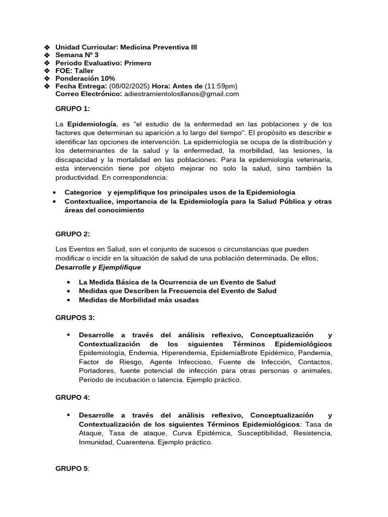 Mpiii - Taller Semana 3 | PDF | Epidemiología | Infección