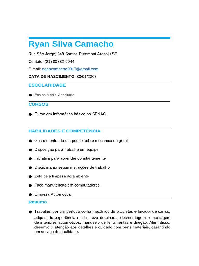 Ryan Silva Camacho Curriculo | PDF