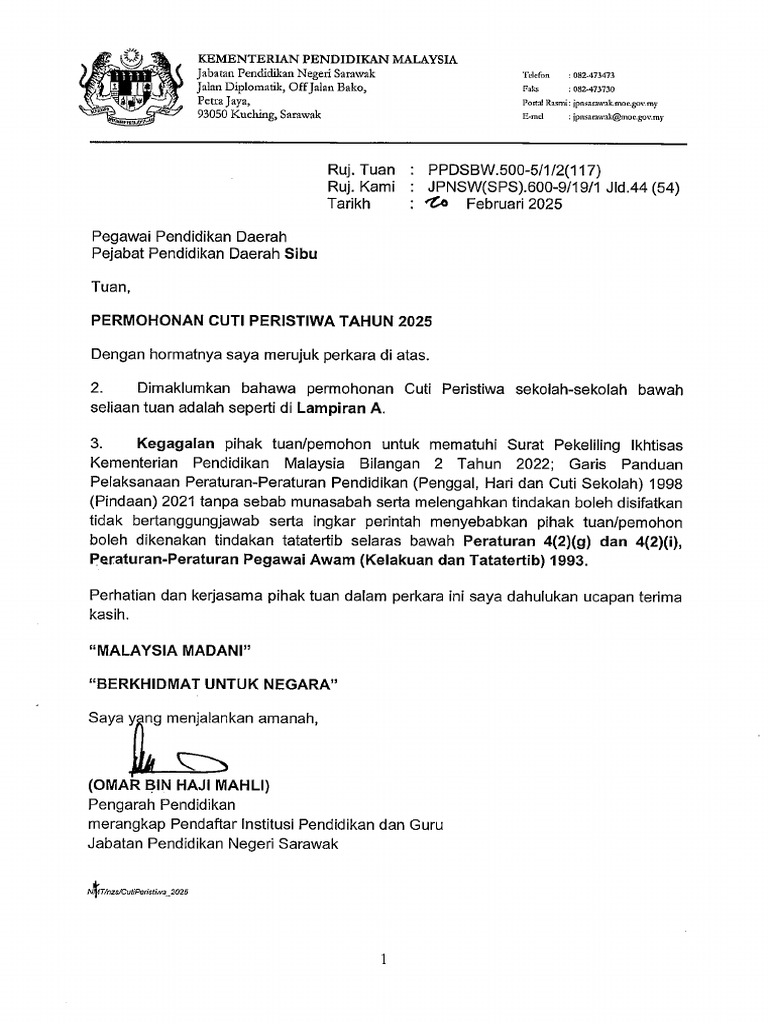 Permohonan Cuti Peristiwa Tahun 2025 | PDF