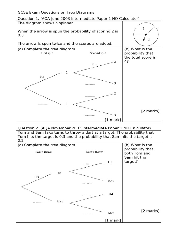 Gcse Exam Questions On Tree Diagrams | PDF | Student Assessment And ...
