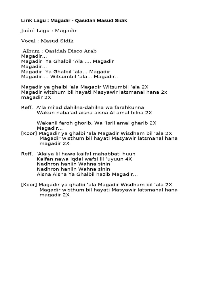 Lirik Lagu Magadir | PDF