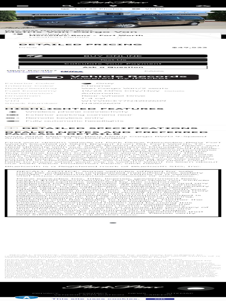 2022 New Mercedes-Benz Metris Van Cargo Van For Sale in Fort Worth ...