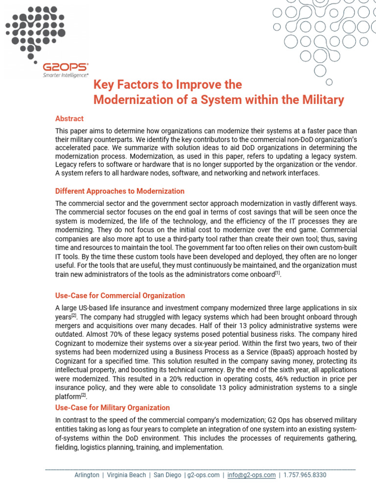 G2 Ops - White Paper - Key Factors To Improve The Modernization of A System Within The Military ...