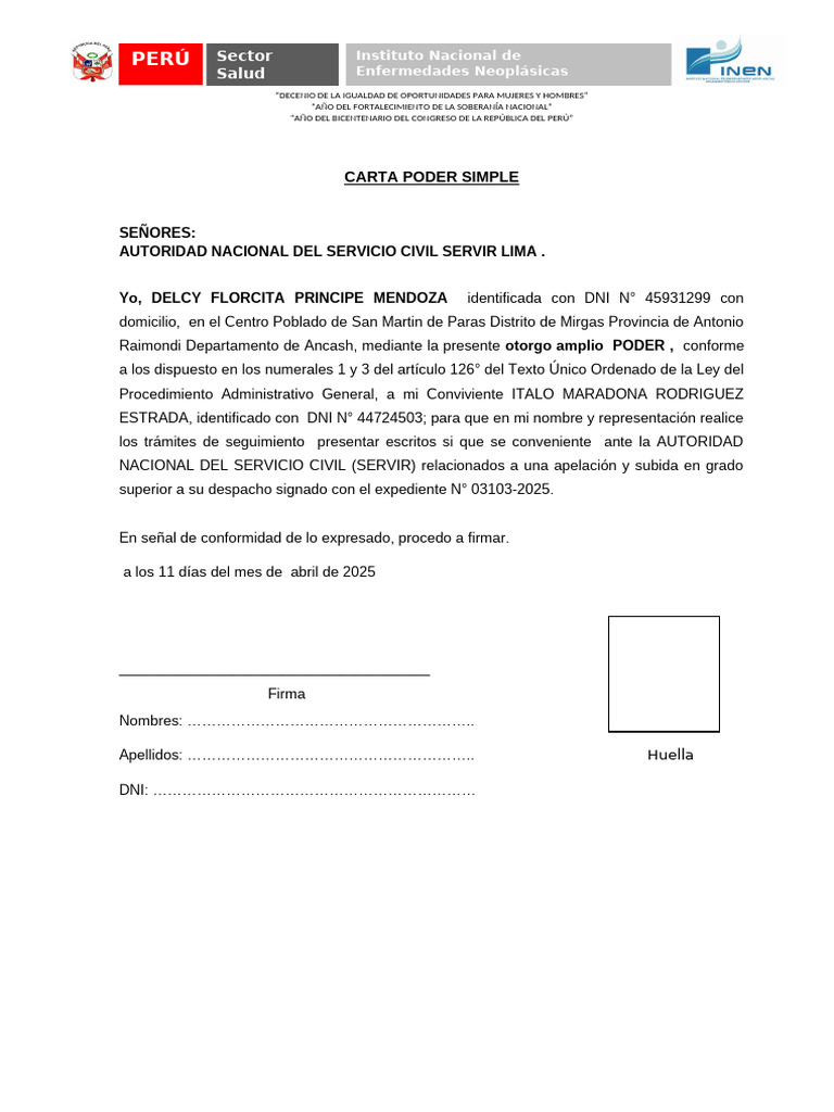 Formato de Carta Poder Simple | PDF