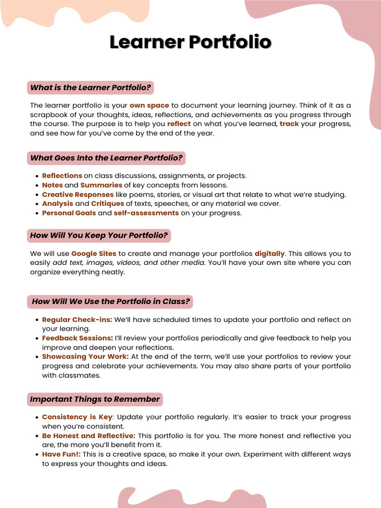 Learner Portfolio Setup Guide | PDF | Behavior Modification | Cognition