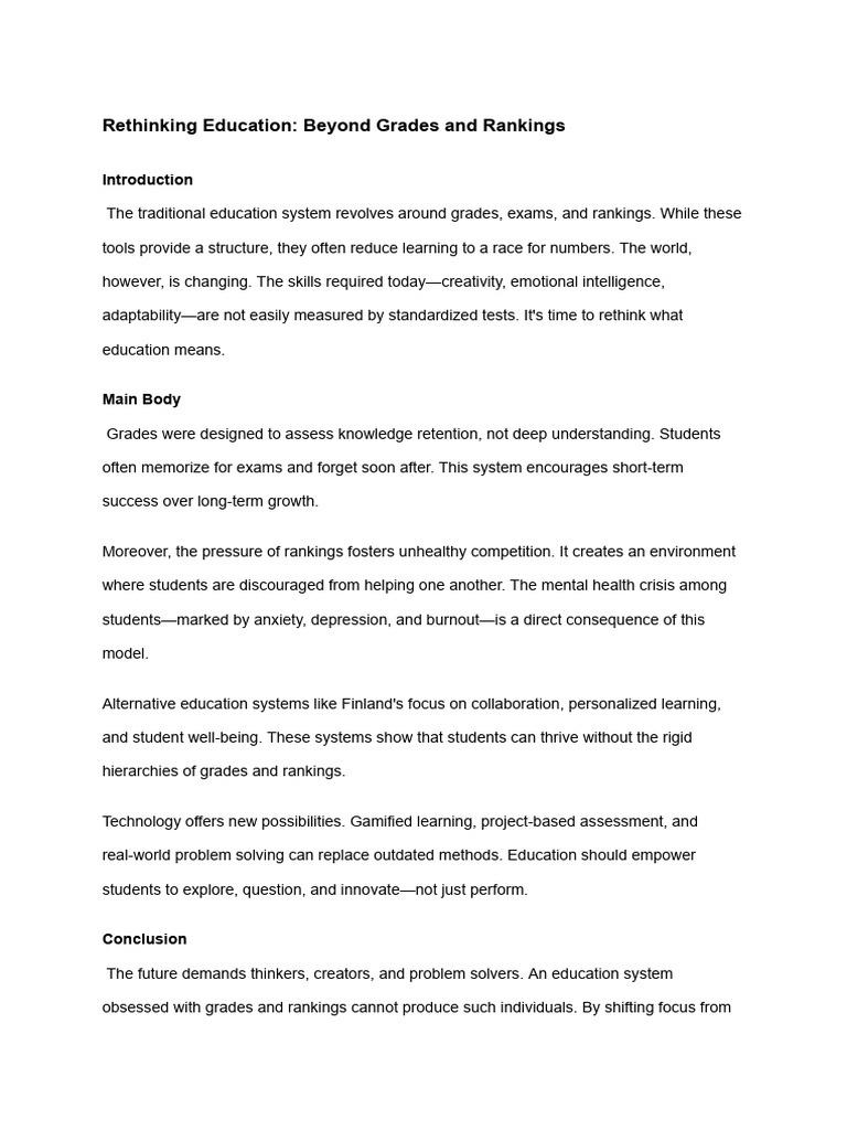 Rethinking Education - Beyond Grades and Rankings | PDF