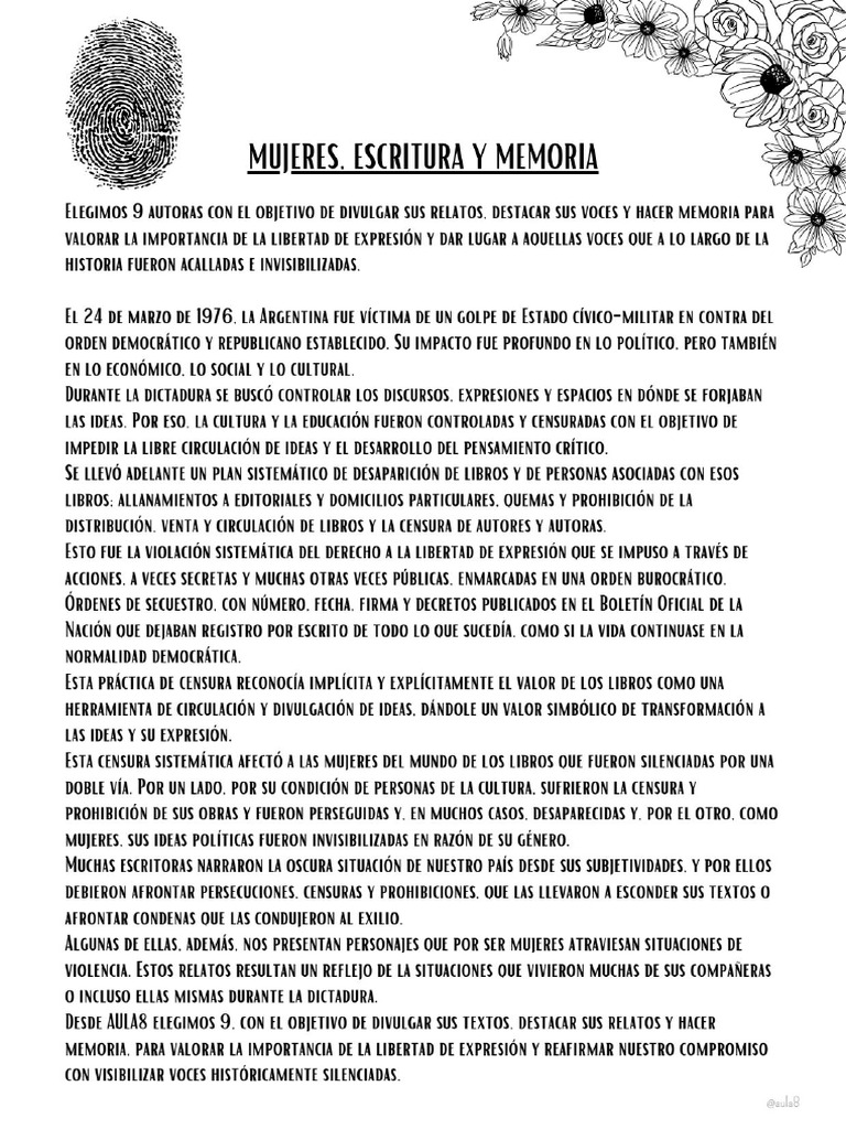 24 DE MARZO [MUJERES, ESCRITURA Y MEMORIA] | PDF