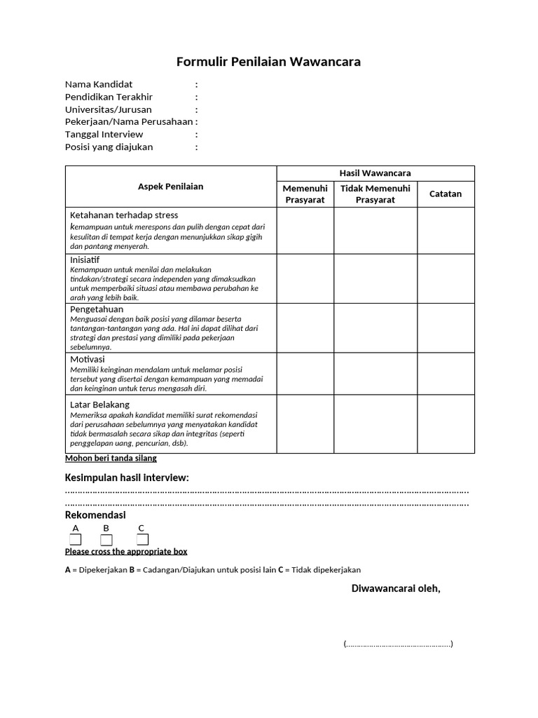 Formulir Penilaian Wawancara Kandidat | PDF