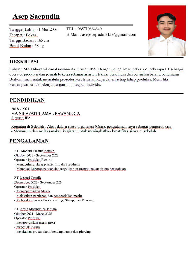 CV Asep Saepudin | PDF