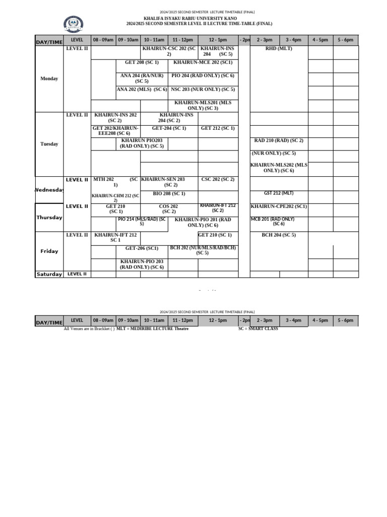 KHAIRUN 2024 2025 Second Semester Lecture Timetable - 114040 | PDF | Health Care