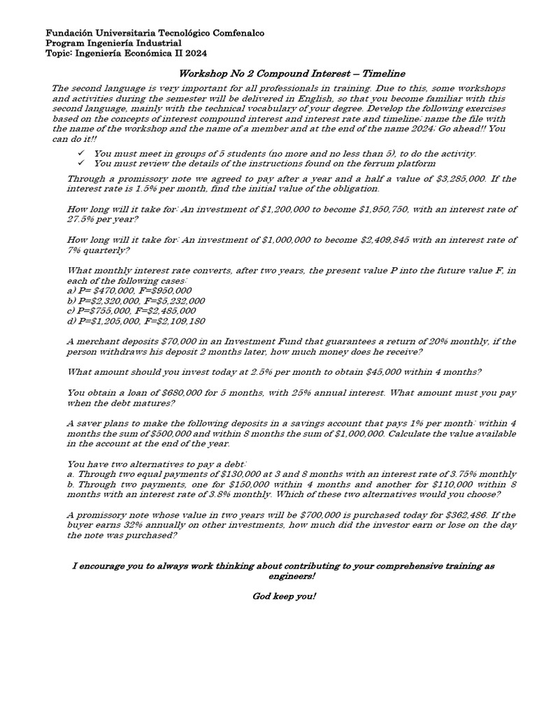 TALLER No 2. TASAS DE INTERÉS COMPUESTO - Workshop No 2 Compound ...