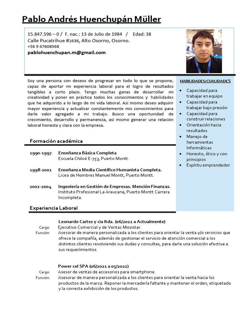 Curriculum Pablo Huenchupán | PDF | Informática